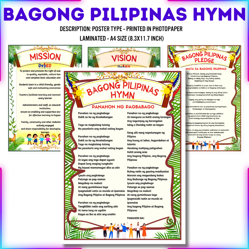 Bagong Pilipinas Hymn Bagong Pilipinas Pledge educational chart ...