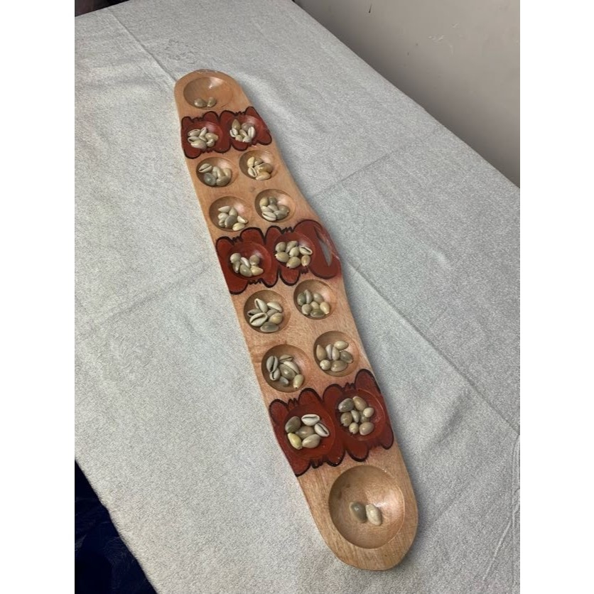 "Handcrafted Wooden Sungka Board with Shells – Filipino Mancala Game ...