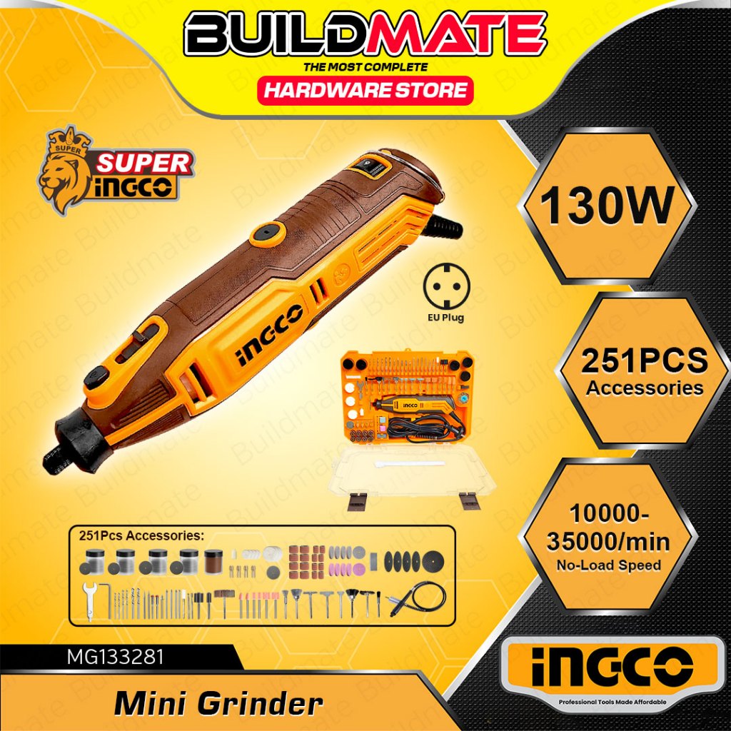 BUILDMATE Ingco 130W Mini Die Grinder 130W with 252pcs Accessories ...