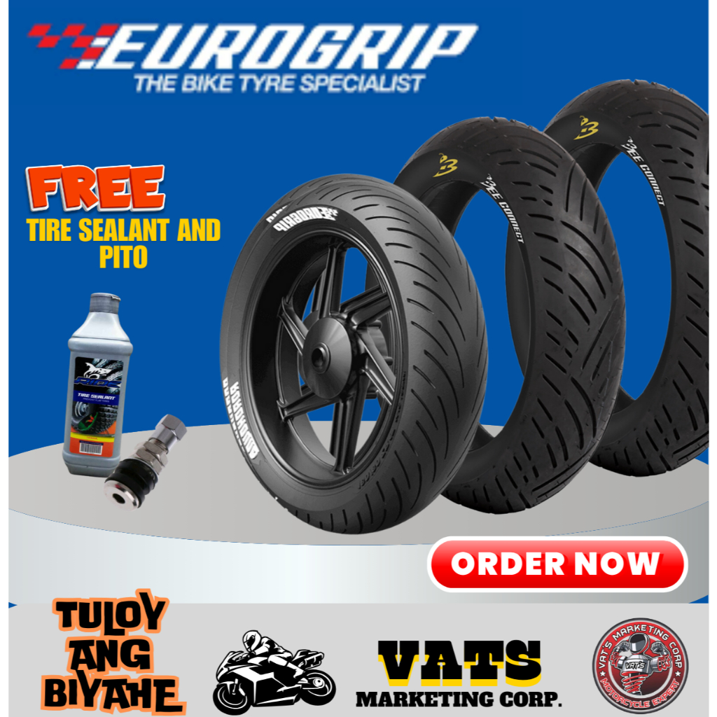 EUROGRIP TIRE WITH FREE TIRE SEALANT/PITO rim 10,12, 13, 14,17 (click ...