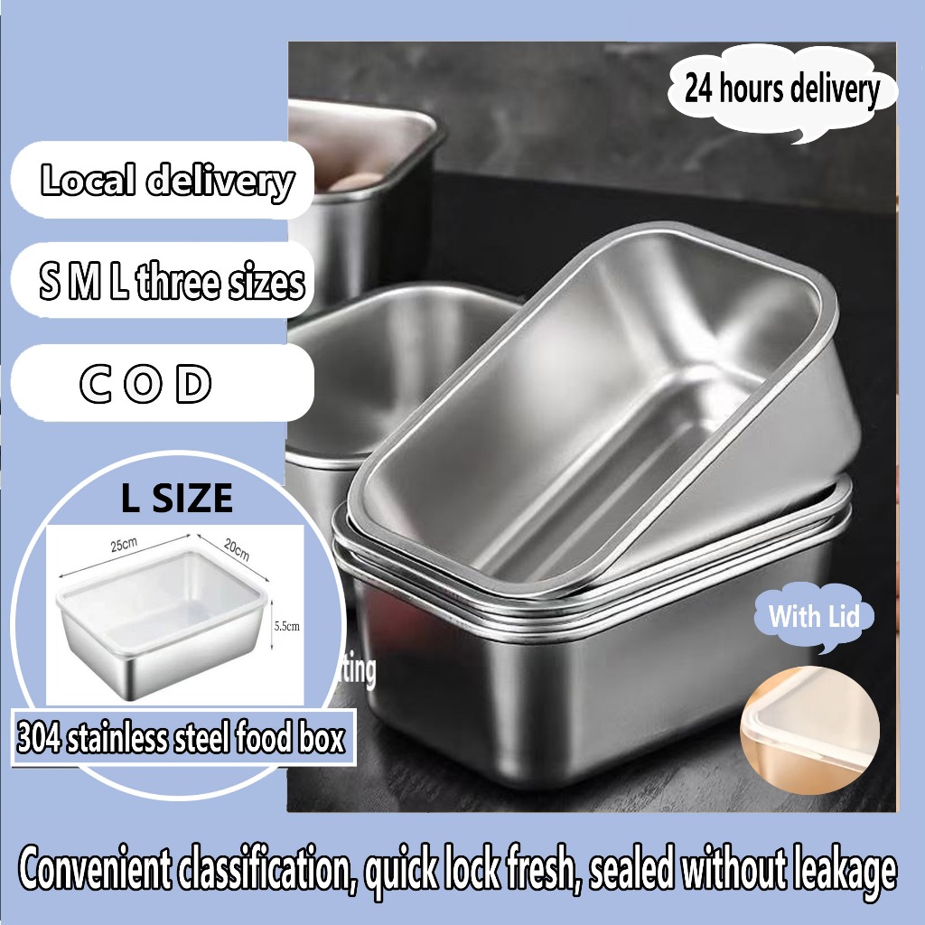 304 Stainless Steel Japanese Style Tray Food Storage Box with Lid ...