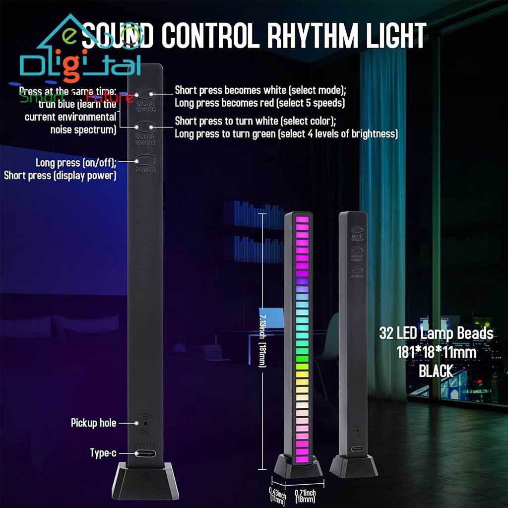 Original RGB LED Rechargeable Smart Sound Control Rhythm Light Bar ...