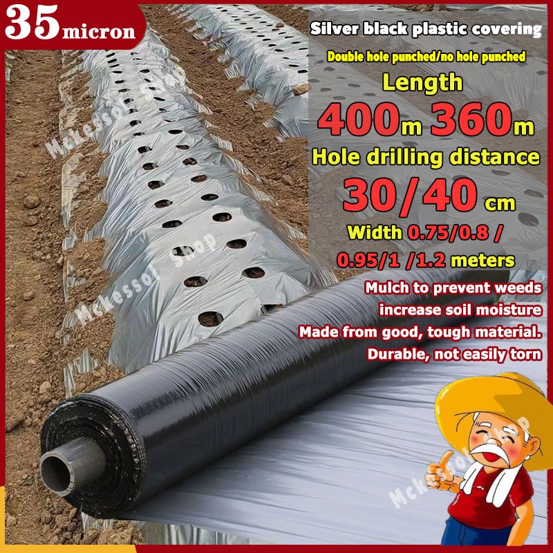 silver black plastic mulch film agricultural mulch film 35 Micron Porous non-porous length360 ...