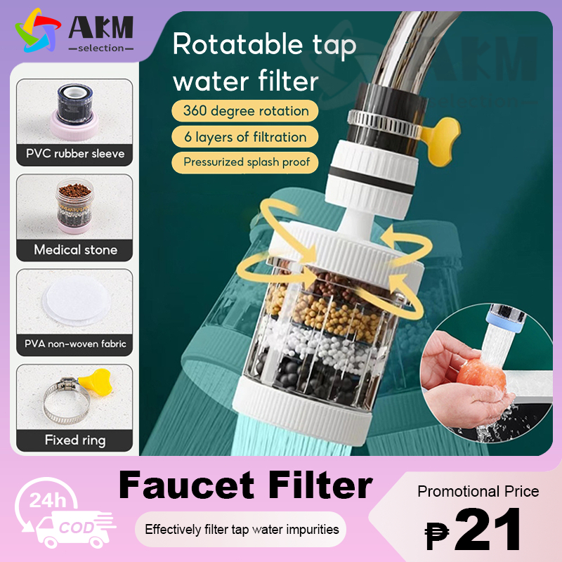 6 Layer Filtration 360 Degree Faucet Filter Splash-proof Shower Tap ...