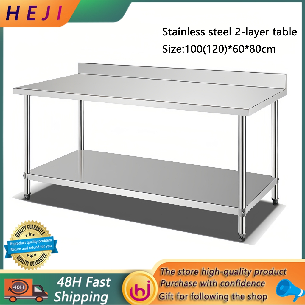 HEJI Stainless steel 2-layer Table For Kitchen 3-layer Backrest storage ...