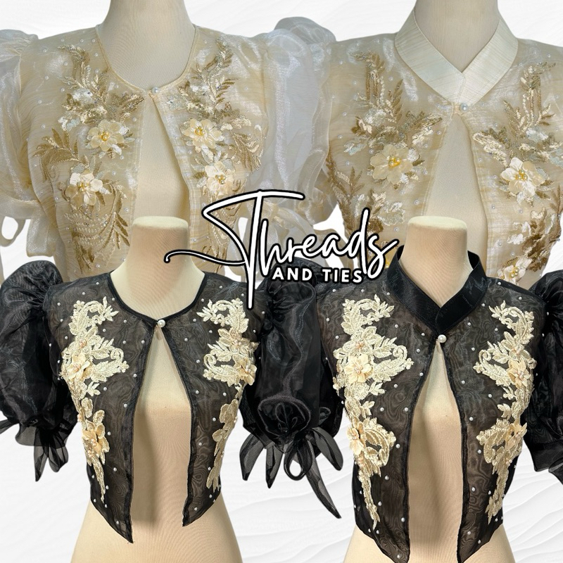 FILIPINIANA BOLERO TOP | w/ PATCHING LACE | PUFF SLEEVES | Shopee ...