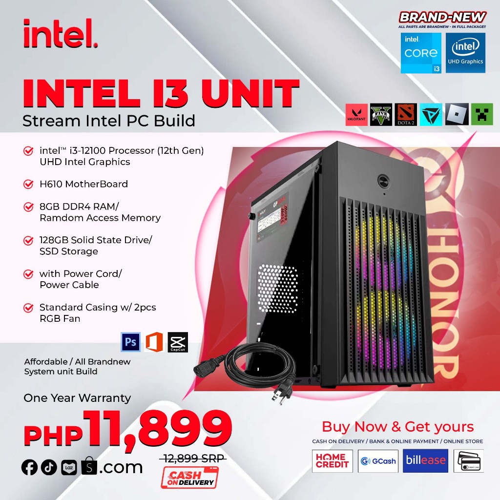 BRANDNEW System Unit CPU standard Casing-Intel Core i3 12100 3 8gb DDR4 ...