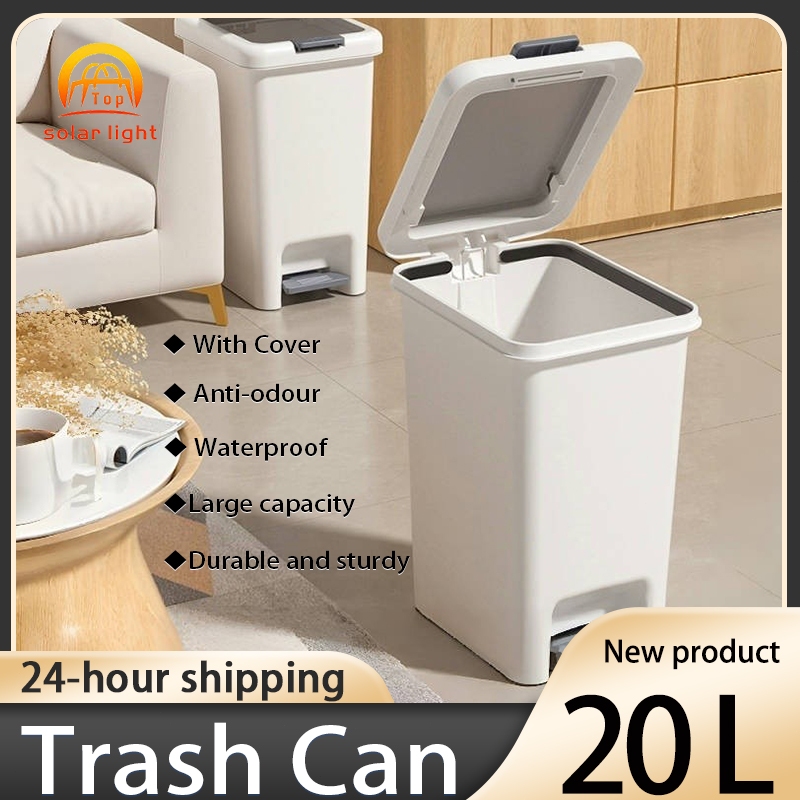 Trash Can With Cover For Kitchen Bathroom Bin Waterproof With Foot ...