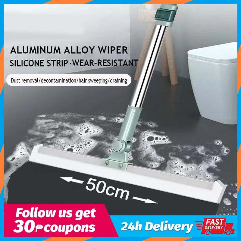 2-in-1 Floor & Window 180° Rotatable Squeegee Scrubber Adjustable Long ...