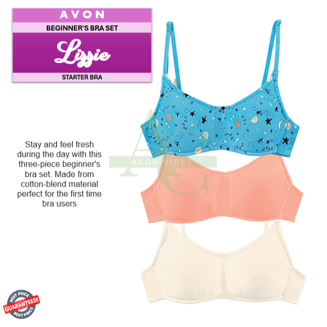 AVON Lizzie 3-pc Beginners Bra Set in sando silhouette with hook & eye ...