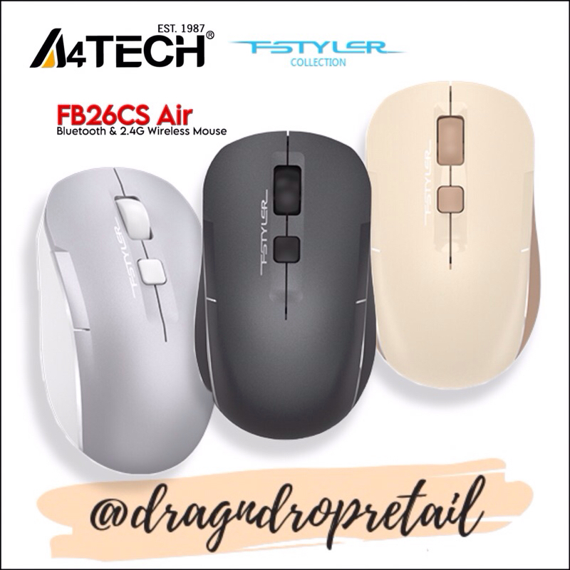 A4TECH FSTYLER FB26CS Air2 BT/2.4G Wireless Mouse, Backlit Rechargeable ...