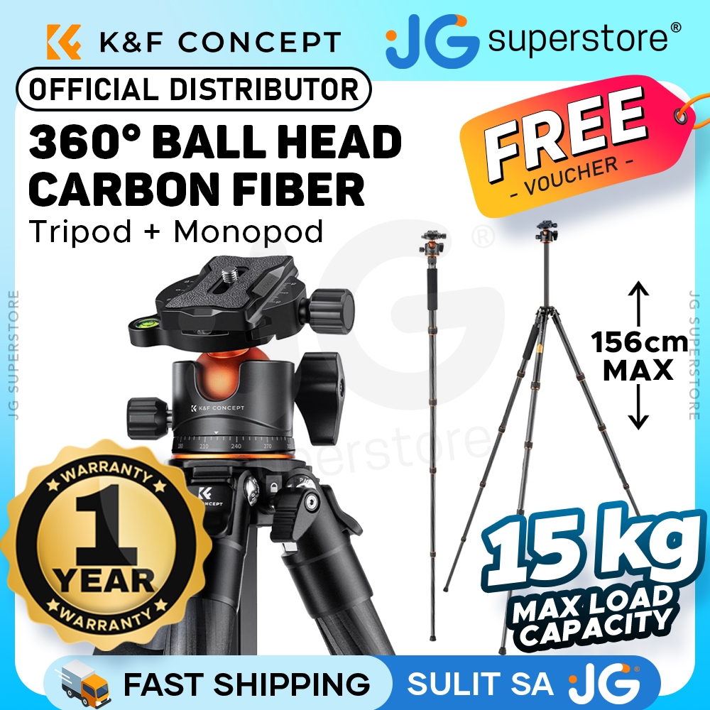 K&F Concept 360 Degree Ball Head Carbon Fiber Tripod + Monopod 15kg Max ...