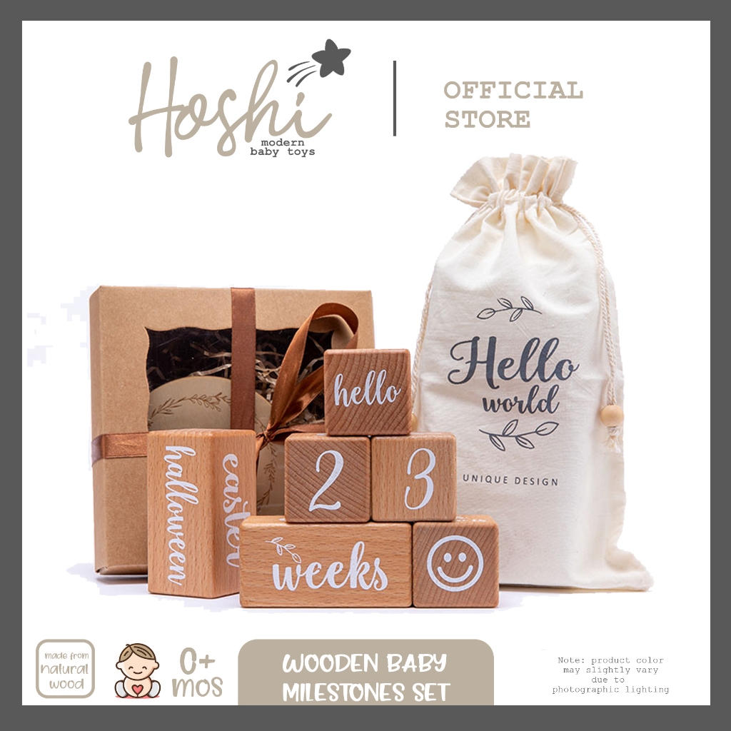 Hoshi Baby 7pc Wooden Baby Growth Milestone Set, for Newborn, Baby to ...