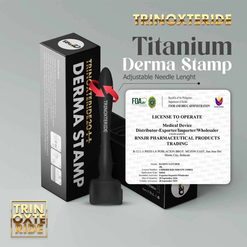 Trinoxteride Premium Titanium Derma Stamp Adjustable needle length ...