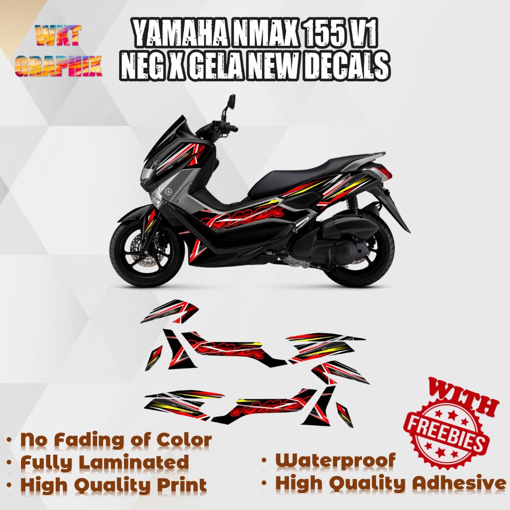 YAMAHA NMAX 155 V1 NEG X GELA NEW DECALS (WATERPROOF, LAMINATED, FADE ...