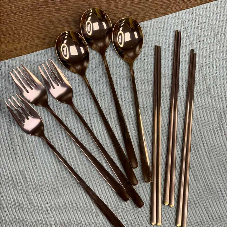 SPF05 Korean Style Spoon Fork & Chopstick Set Stainless Steel Utensils ...