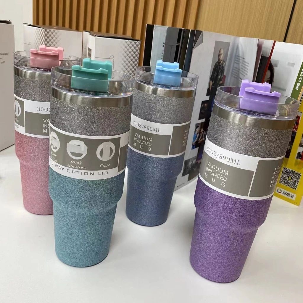 Vacuum Insulated Bottle with Straw Stainless Steel Keep Hot Top Thermo ...