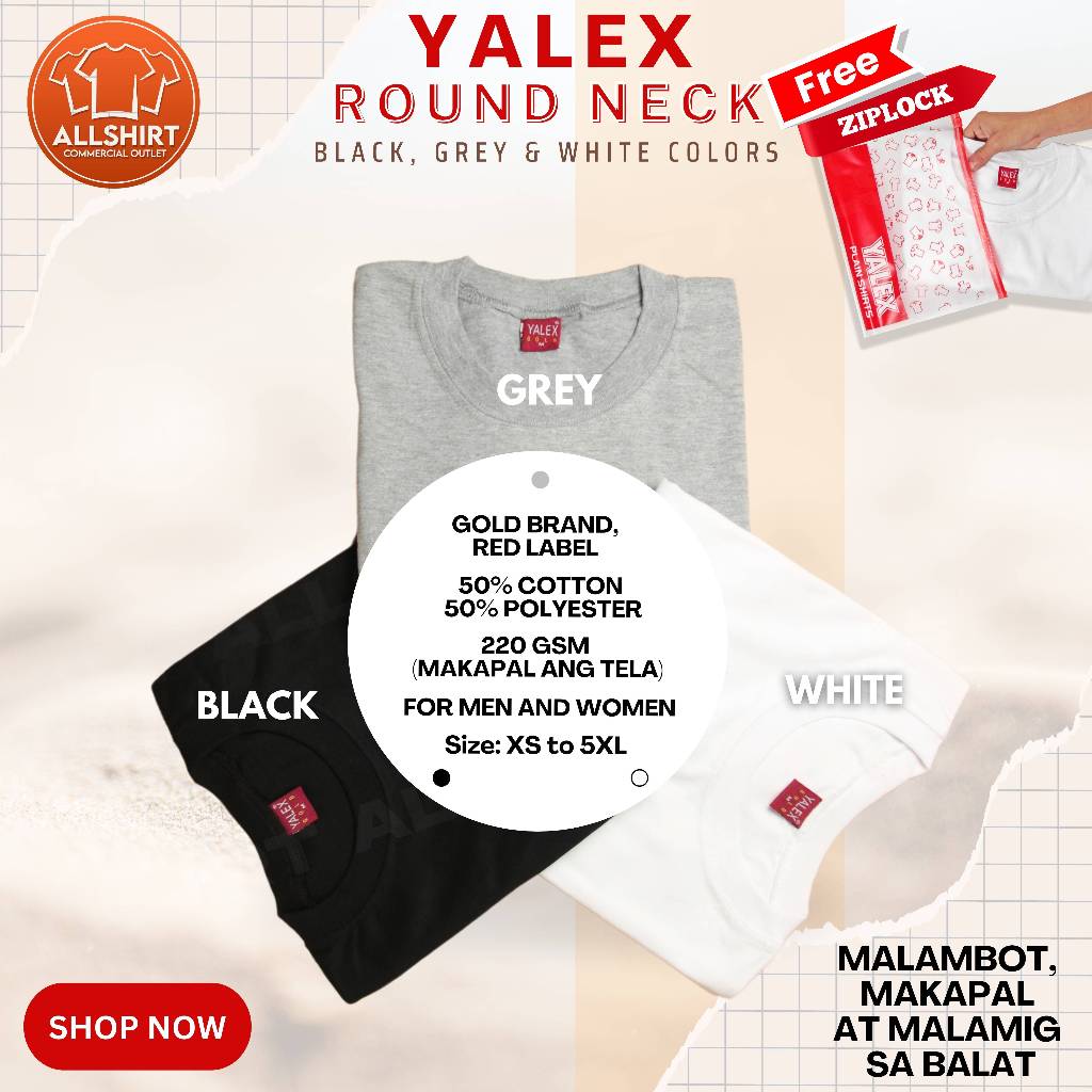 FREE ZIPLOCK! YALEX T-Shirt BLACK & WHITE Round Neck Red Label Gold Tag ...