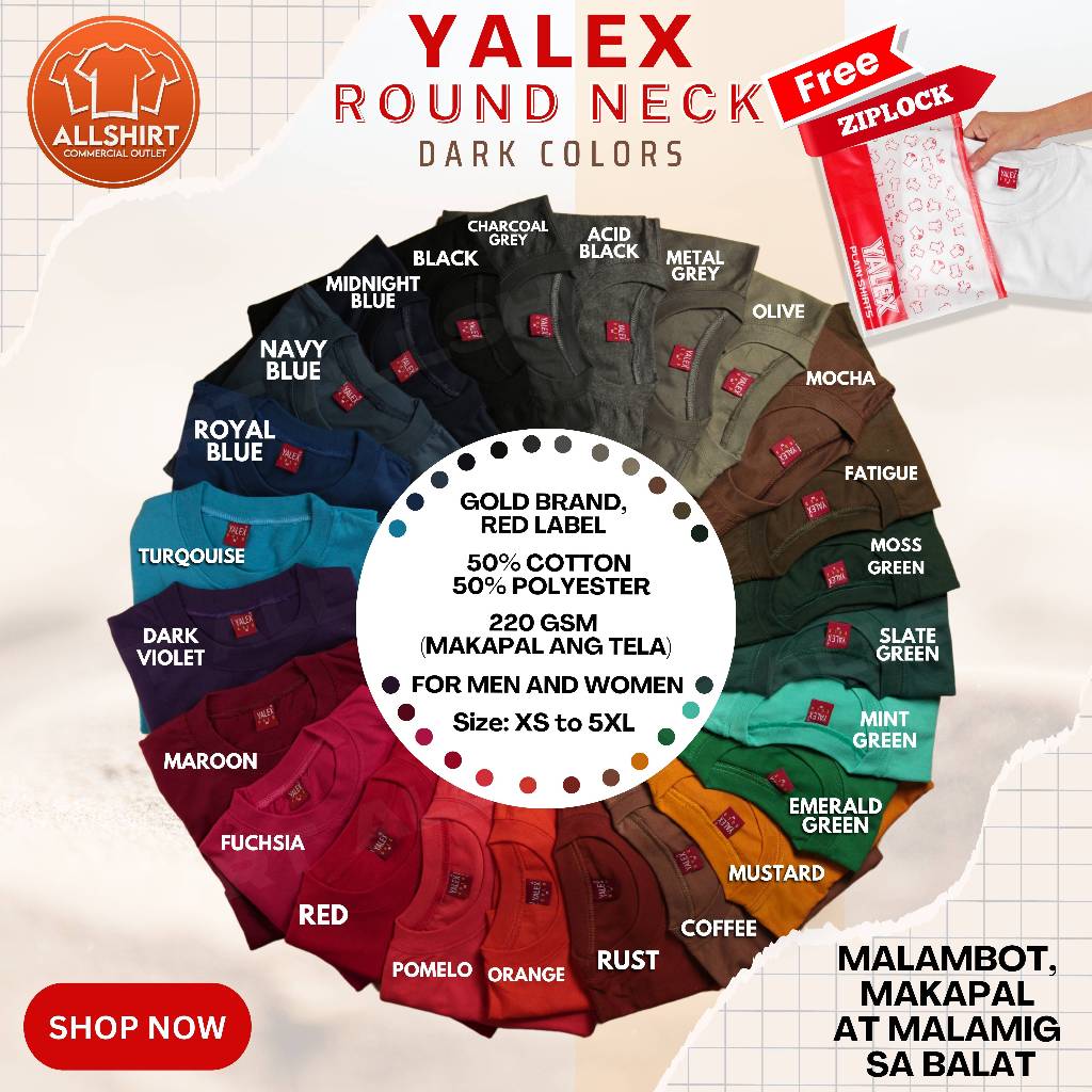 FREE ZIPLOCK! YALEX T-Shirt DARK COLORS Round Neck Red Label Gold Tag ...