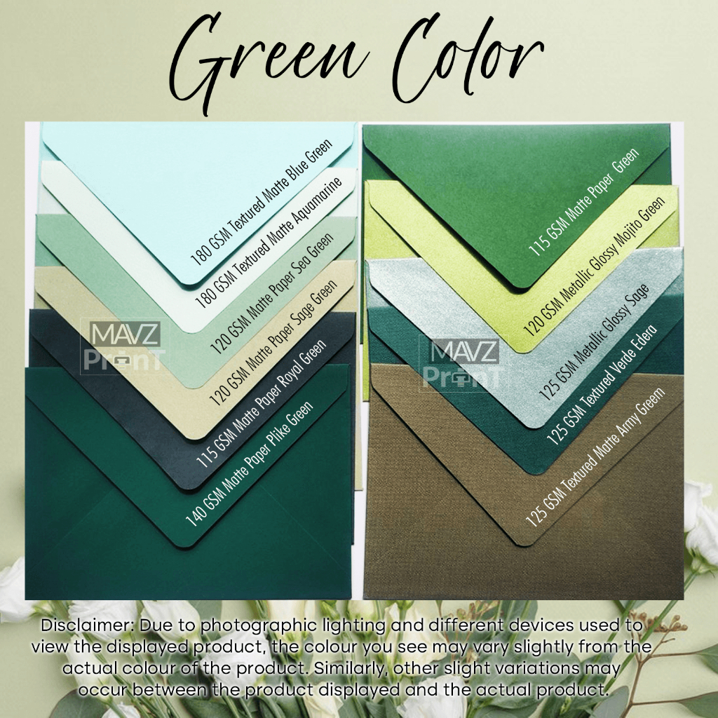 FAST SHIPPING Green Envelope for Wedding Baptismal Birthday Debut Size ...