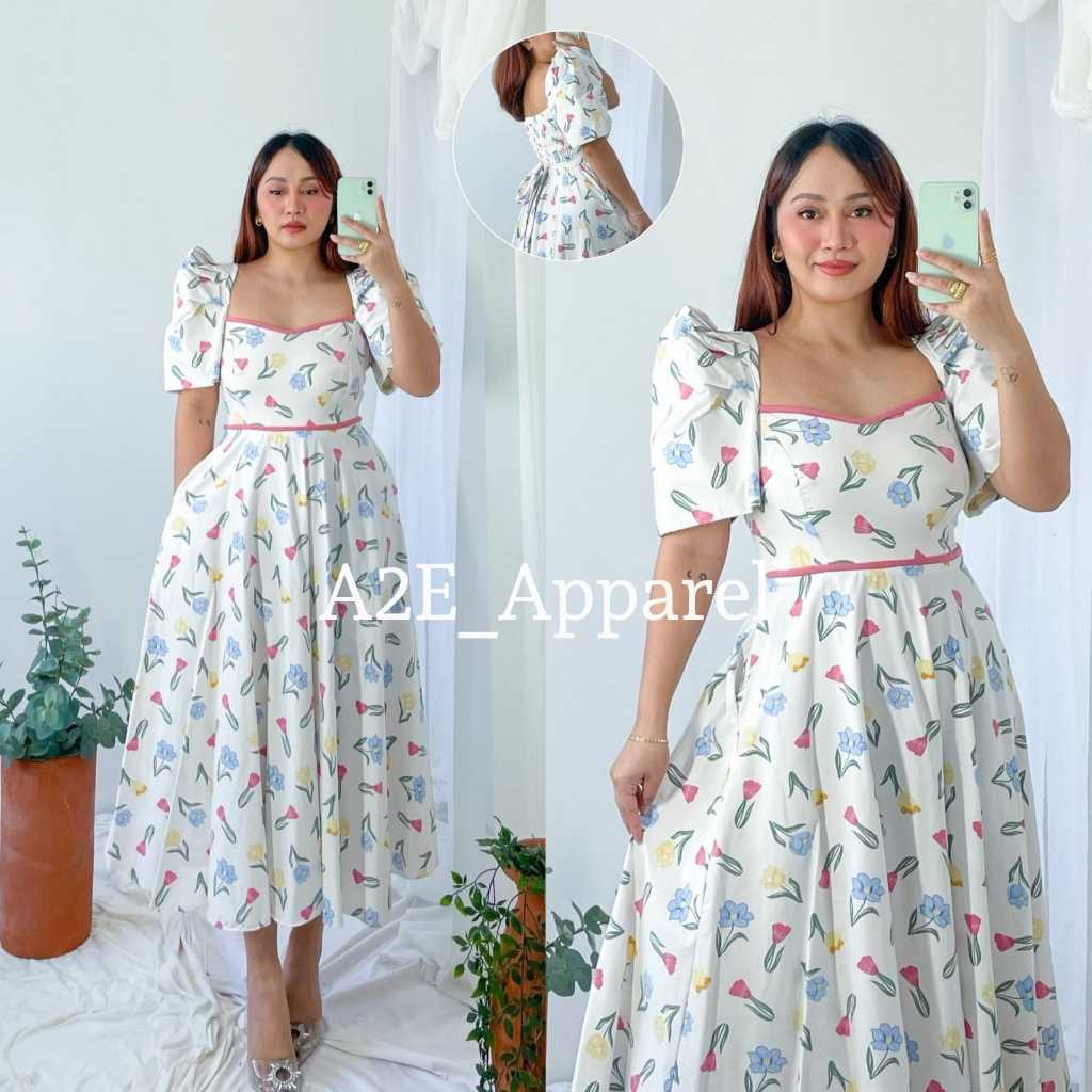 A2E | Naomi Dress | Modern Filipiniana Floral Pastel Sturdy Sleeves ...