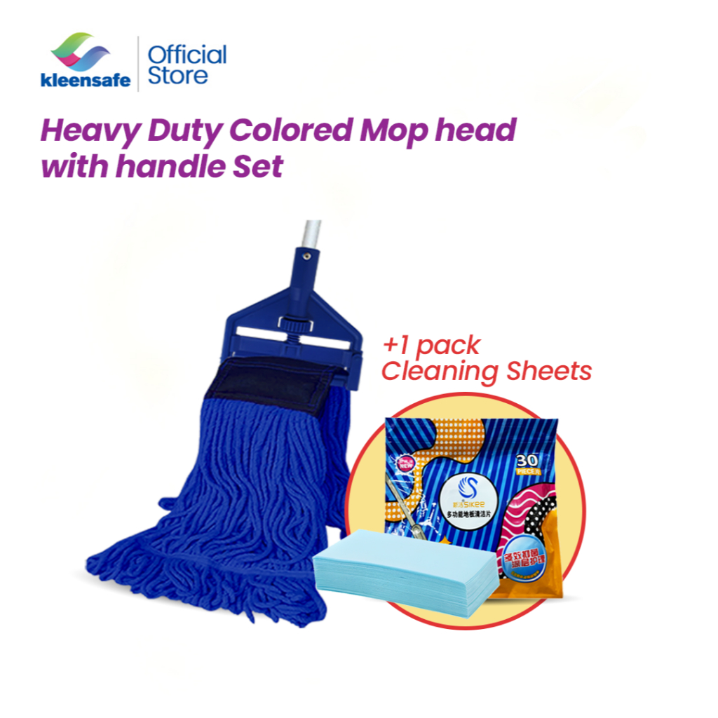 Kleensafe Heavy Duty Colored Mop Head with Aluminum Handle SET + 1 pack ...