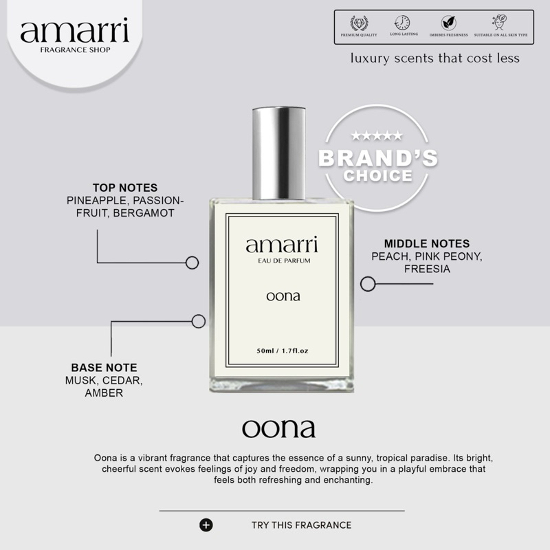 Oona 50ML Premium Oil Based Perfume for Women by Amarri | Shopee ...