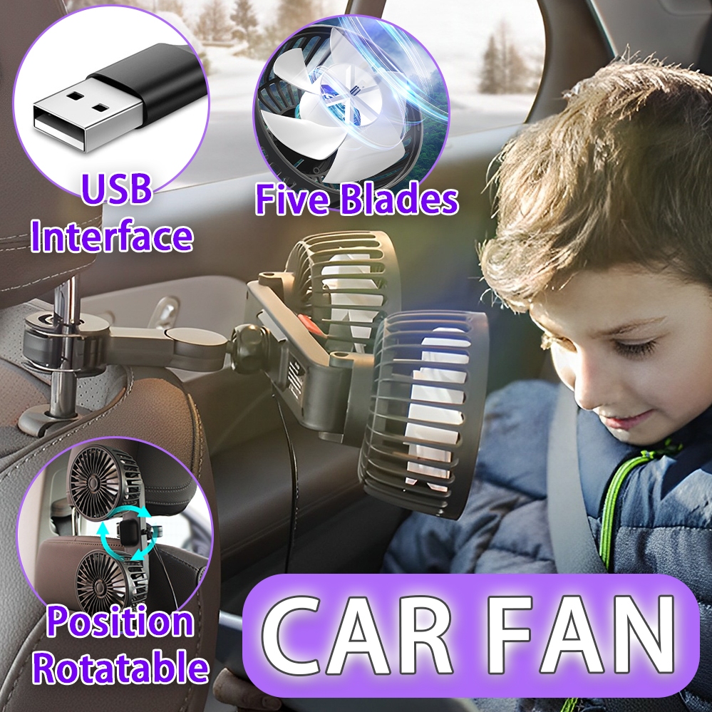 LONDONI Car Fan 360 Degrees Adjusted USB 3 Speeds Wind Cars Rear Fans ...