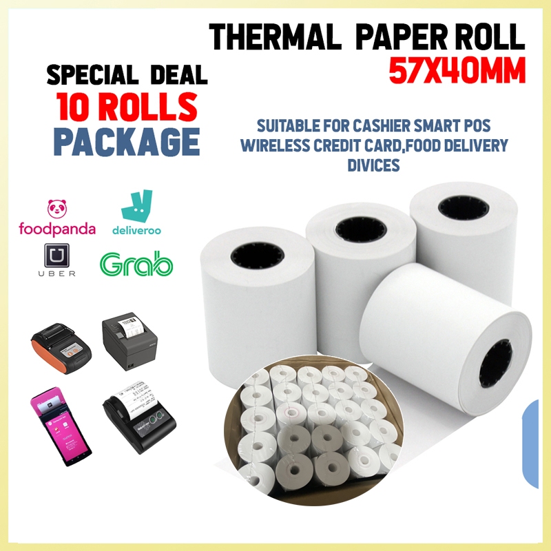 10 roll 57x40mm handheld Receipt Paper Roll for Mobile POS 58mm ...