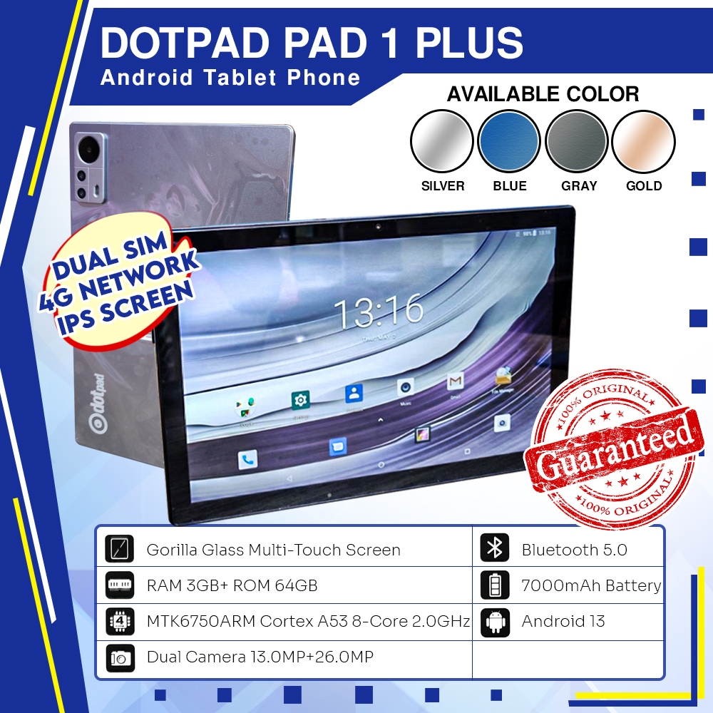 PAD 1 PLUS 4G Dual Sim Tablet 10" Display Octacore Android 13 Tablet ...