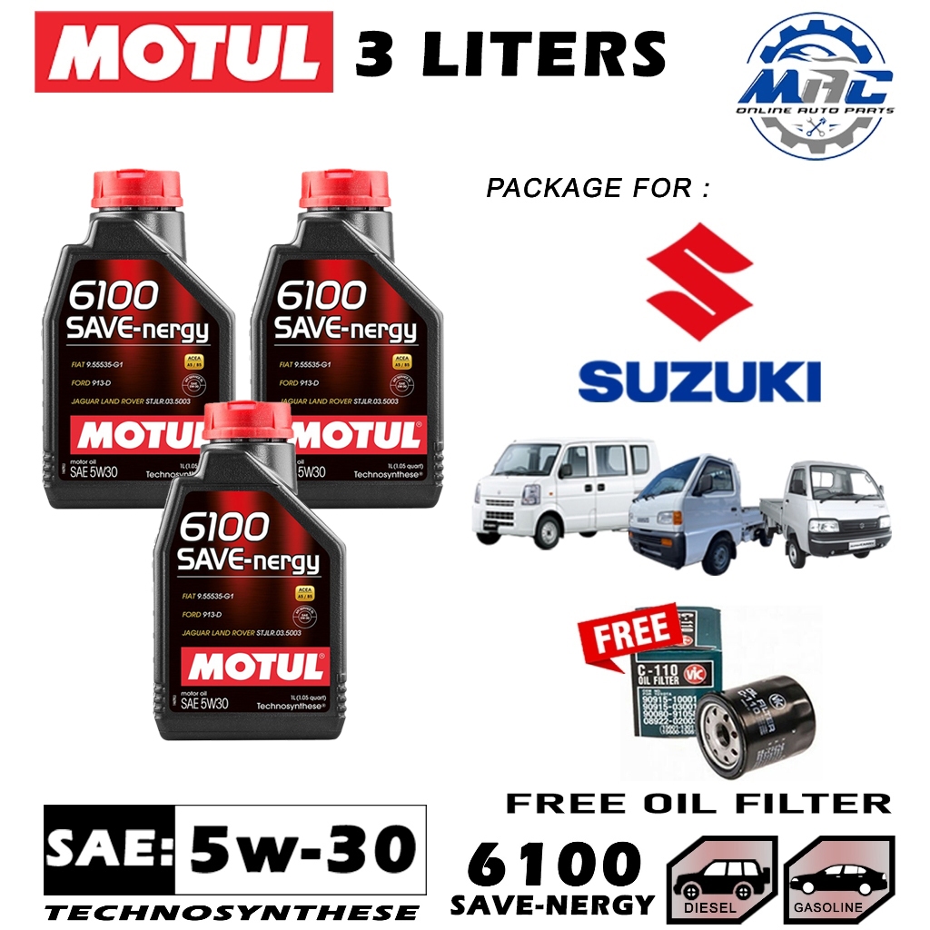 Motul 6100 Save-Nergy 5w30 3 LITERS Engine Oil Package for Suzuki ...