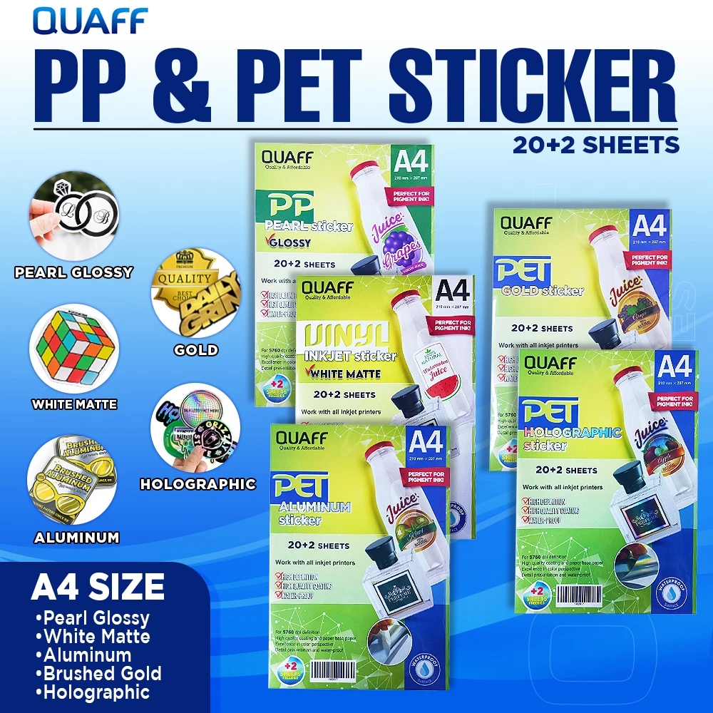 Quaff Pet Vinyl Label Sticker Waterproof 180Gsm A4 Glossy / Matte ...
