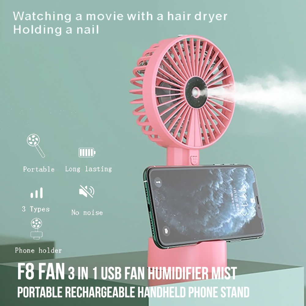 Portable Handheld F8 Fan with Spray Mist & Phone Stand - USB ...