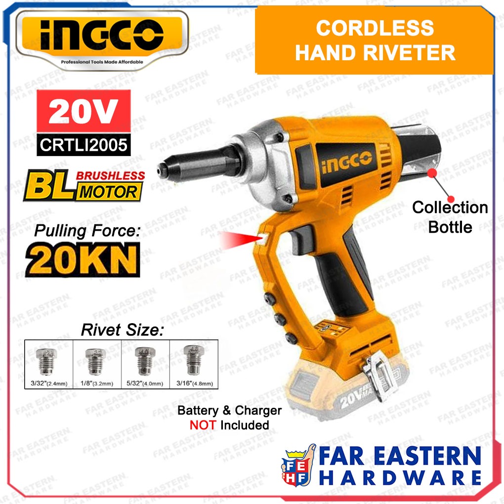 INGCO Cordless Brushless Hand Riveter 20V CRTLI2005 INPTCL | Shopee ...