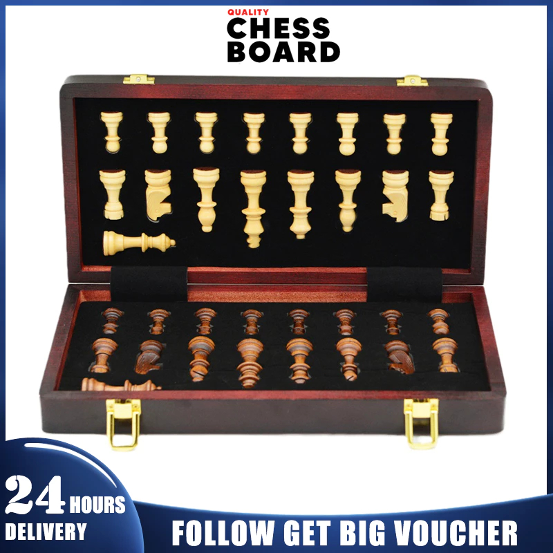 Luxury Magnetic Chess Set Traditional Wooden Folding Puzzle Chess board ...