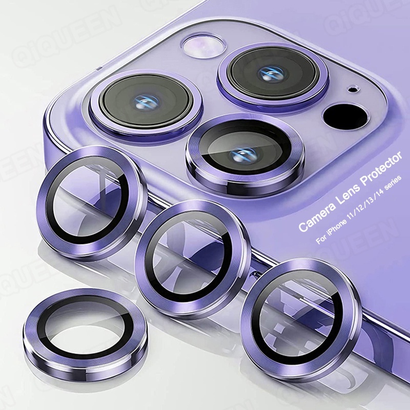 Metal Ring 9D Tempered Glass Camera Lens Protector For iPhone 11 12 13 ...
