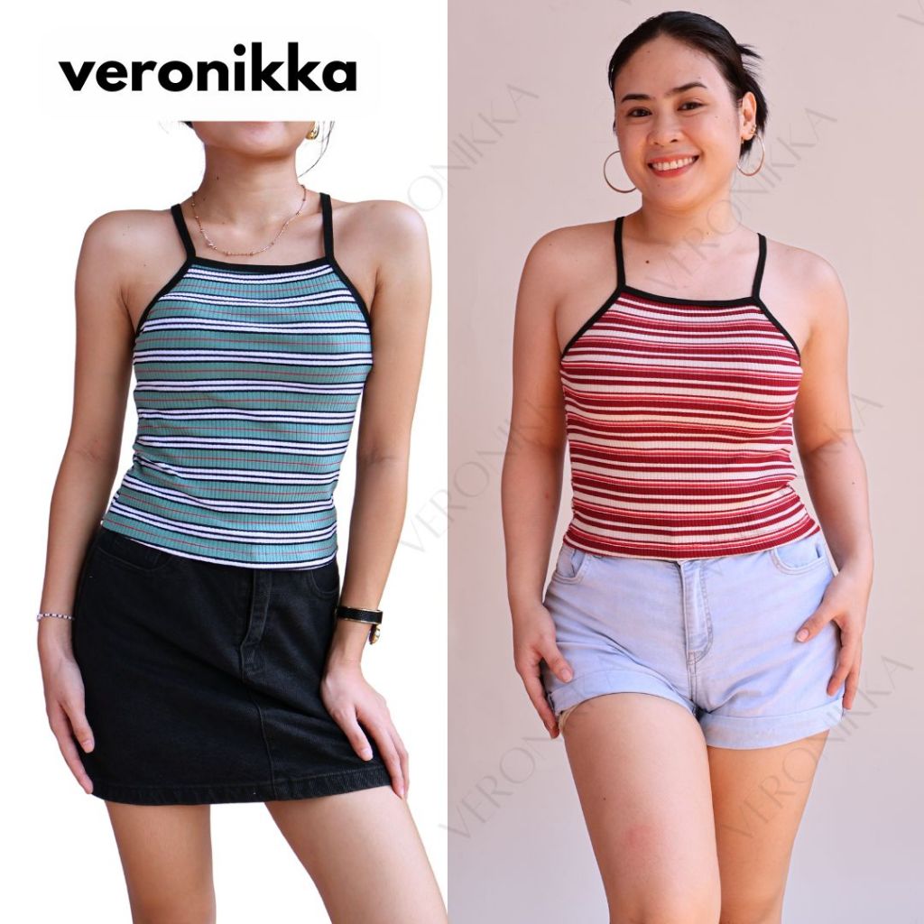 Veronikka Claire Striped Spaghetti Halter Strap Crop top Freesize | XS ...