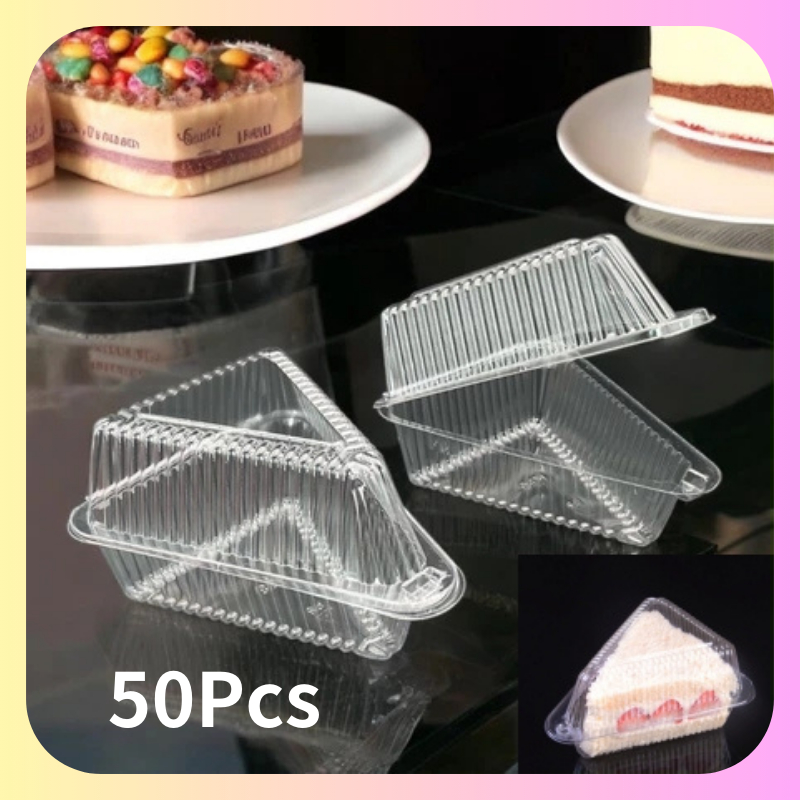 50Pcs Slice Cake Container Clamshell Cake Box Clear Triangle Dessert ...