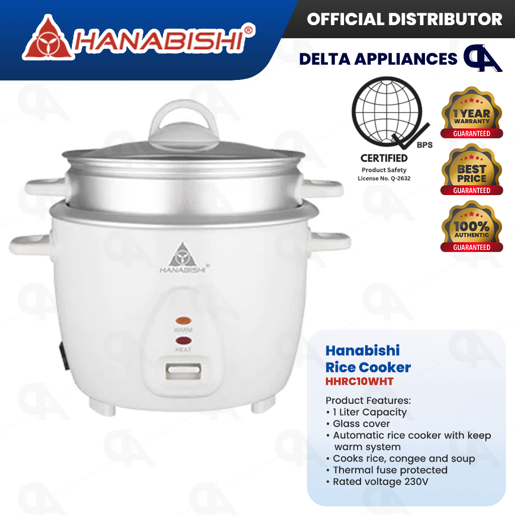 Hanabishi Rice Cooker w/ Steamer Aesthetic WHT Series in 4 Sizes ...