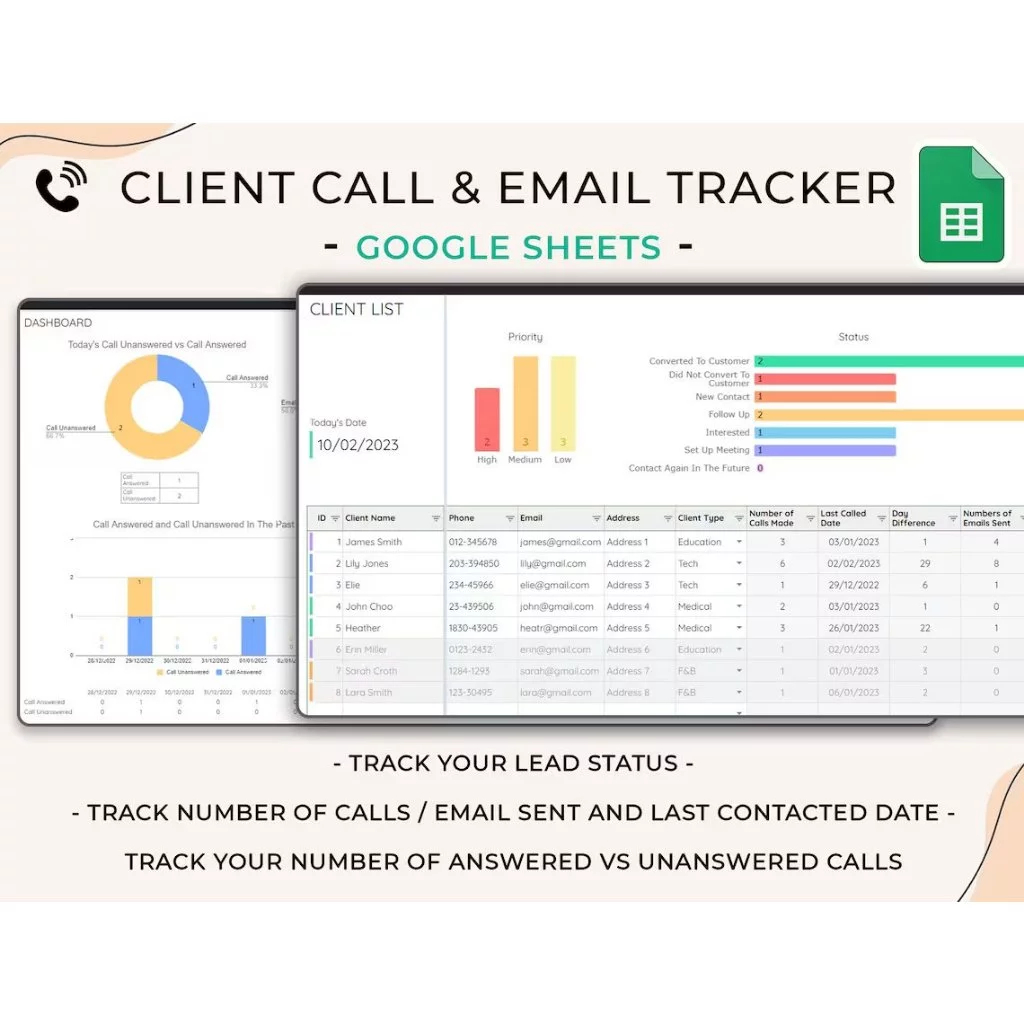 Digital Planner, Client Call Tracker & Email Tracker, Google Sheets ...