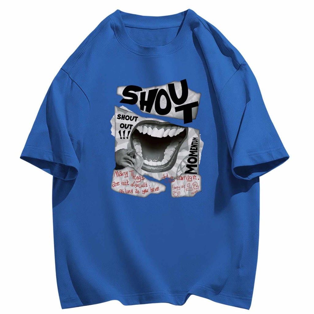 Shout design Oversize T-shirt for Men Casual Loose Cotton Round Neck ...
