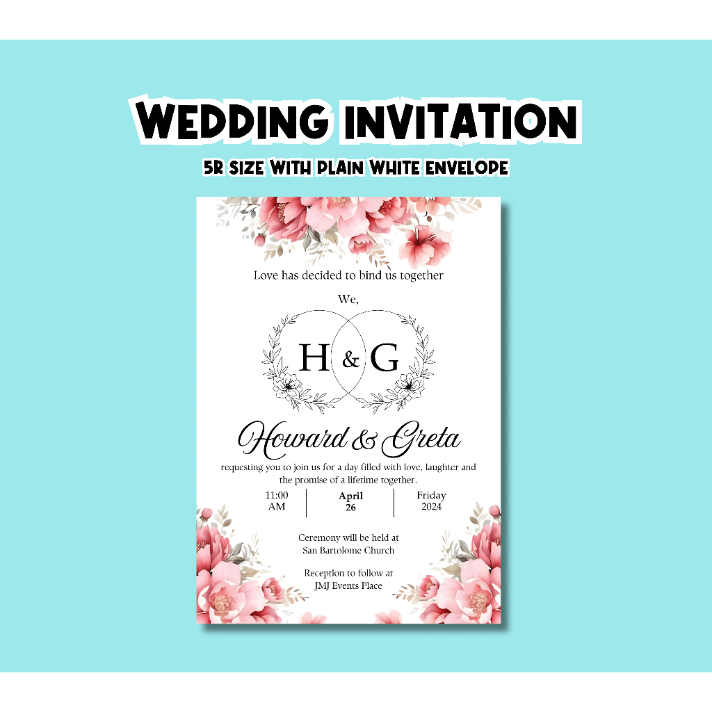 Wedding Invitation 5R Size with white plain envelope | Shopee Philippines