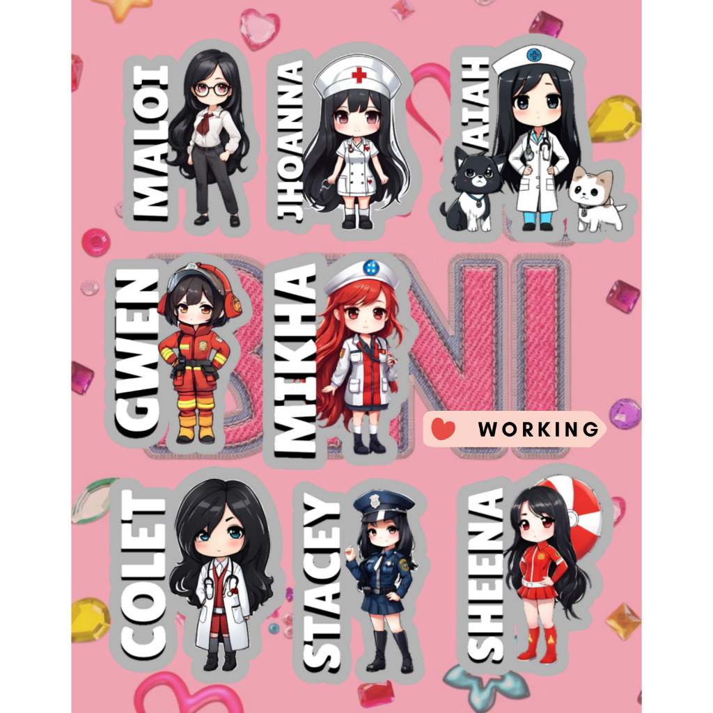 CUTE BINI WORKING WATERPROOF VINYL STICKER DIE-CUT SICKER | Shopee ...