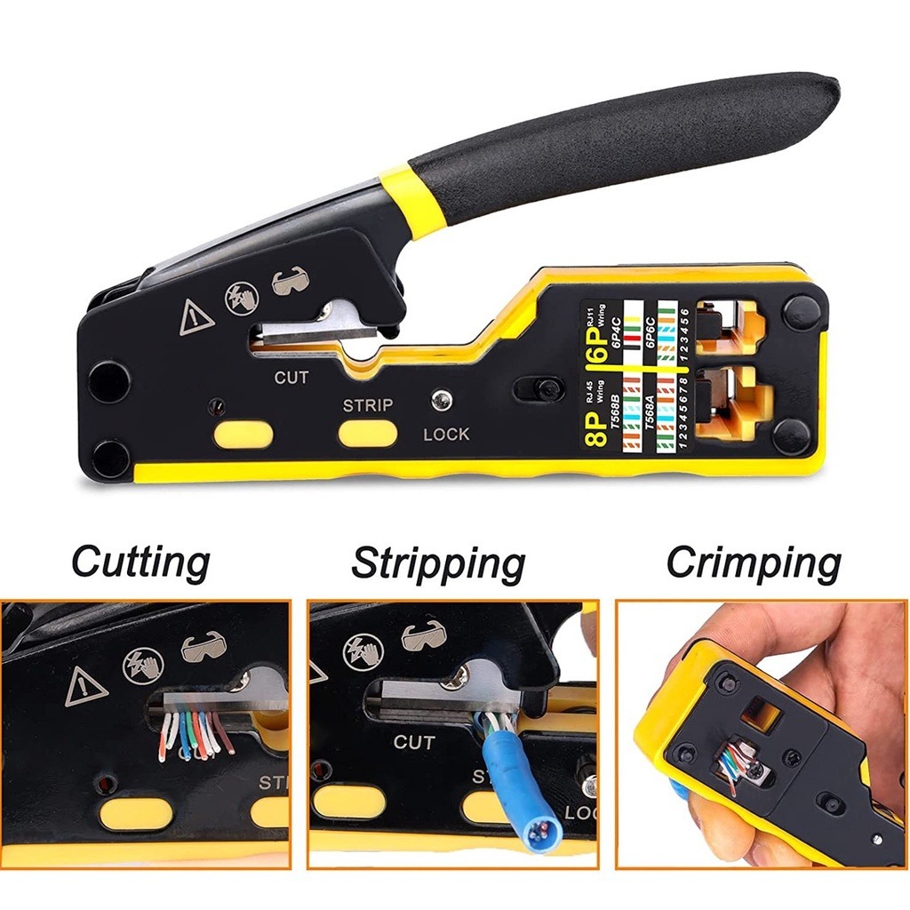 RJ45 RJ11 Pass Through Crimper Tool Crimping Tool for CAT7/CAT6A/CAT6 ...