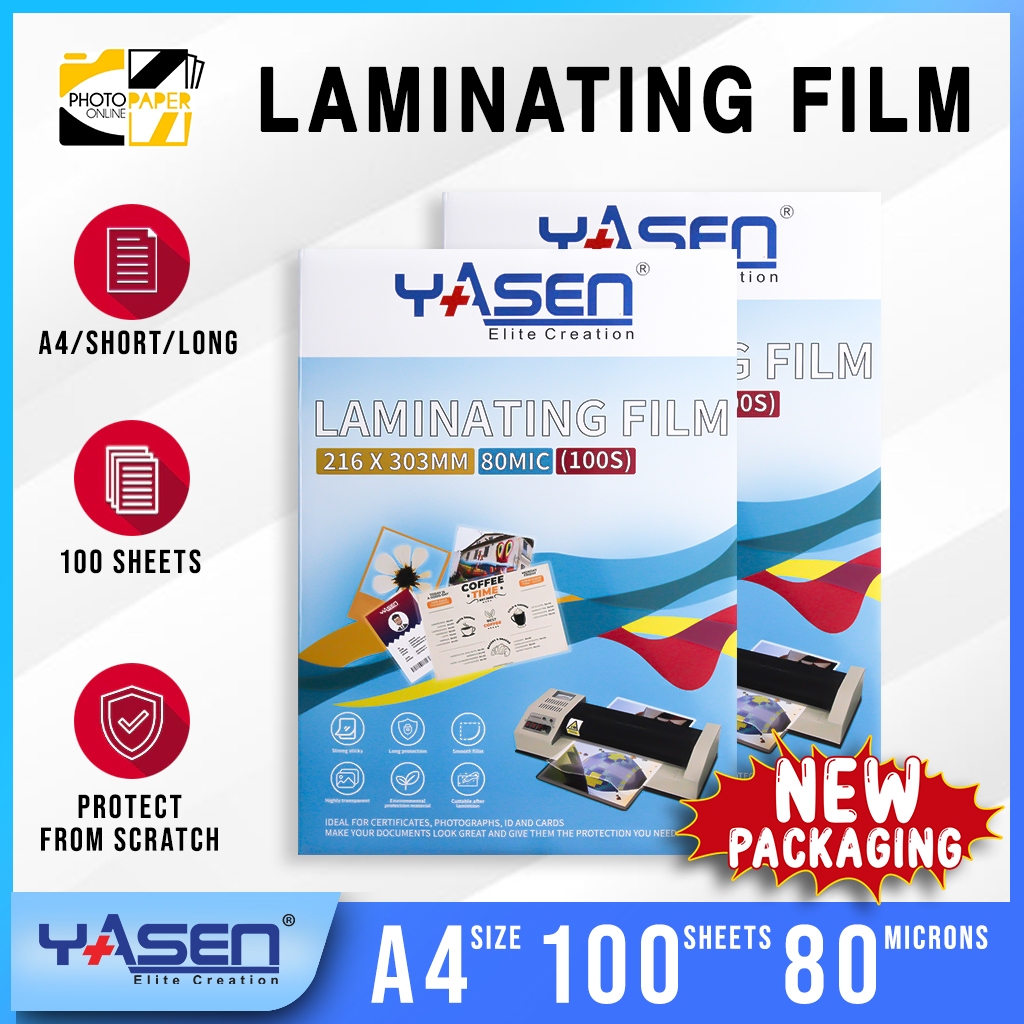 Yasen A4 Laminating Film 80 & 100 Microns (100 & 50 Sheets) | Shopee Philippines