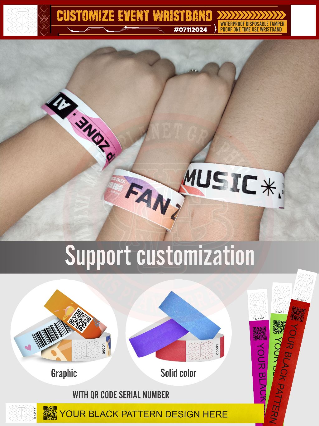 100pcs Customize events paper wristband resort pool pass concert ...