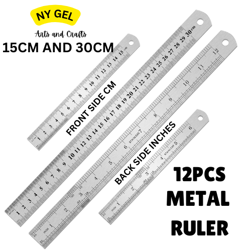 12PCS Metal Ruler 12 Inch Stainless Steel Rulers Metal Rulers with Imperial Metric Measurements ...