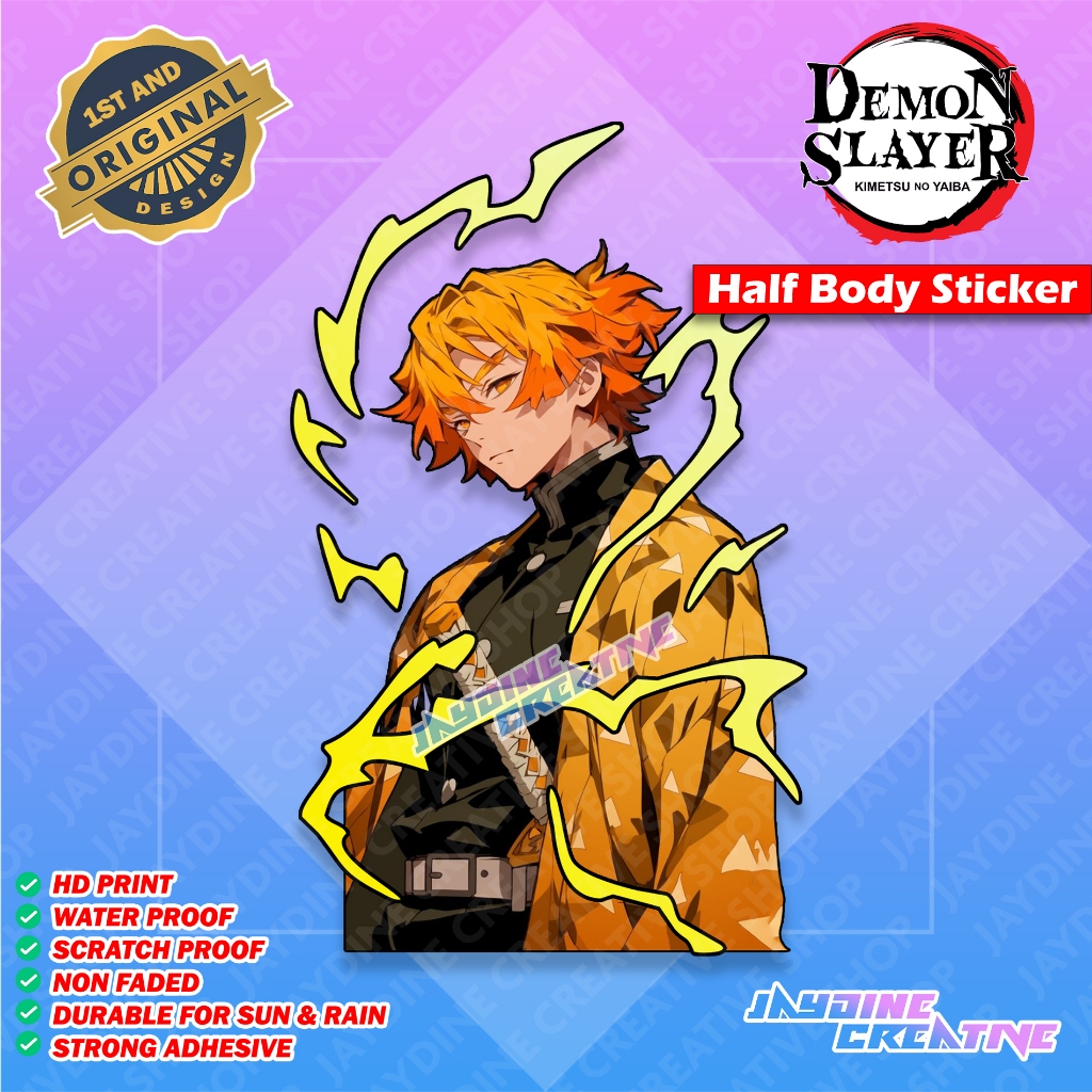 Demon Slayer Zenitsu Half Body Sticker, Indoor Outdoor Vinyl Sticker ...
