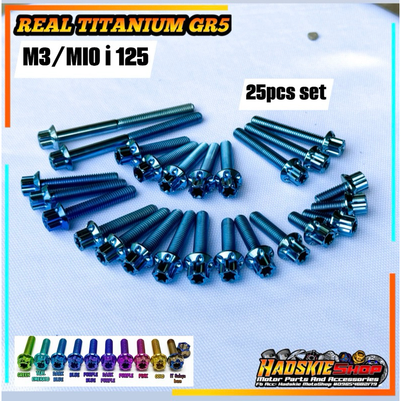 REAL TITANIUM GR5 M3/MIO i 125 CRANKCASE BOLTS SET SALAYA HEAD (25pcs ...