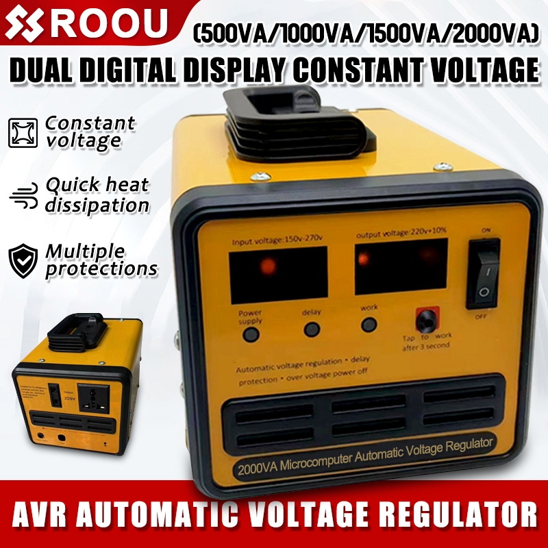 ROOU 220V Automatic Voltage Regulator SVR-500VA/1000VA/1500VA/2000VA Servo Type AVR Delay ...